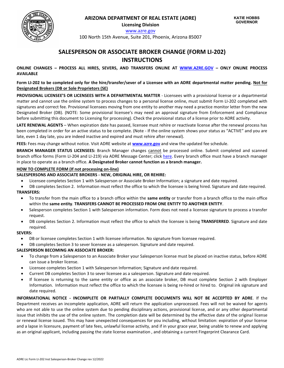 Download Instructions for Form LI-202 Salesperson or Associate Broker ...