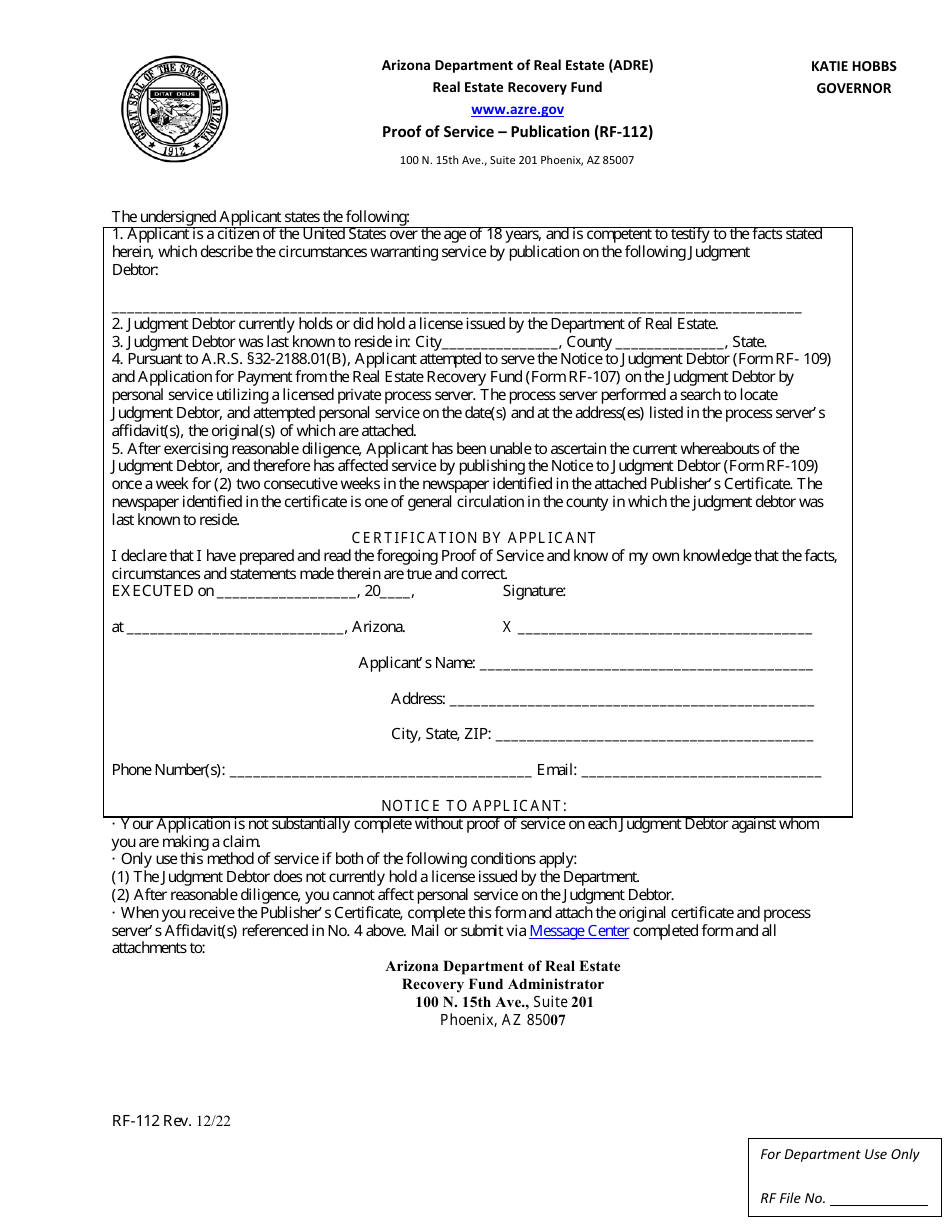 Form RF-112 Download Fillable PDF or Fill Online Proof of Service ...
