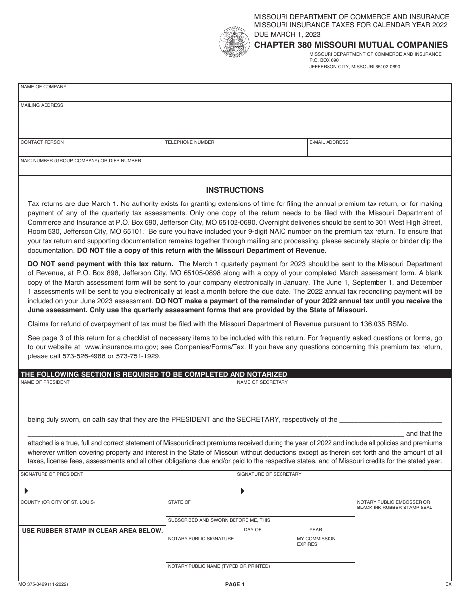 Form MO375-0429 - 2022 - Fill Out, Sign Online and Download Fillable ...