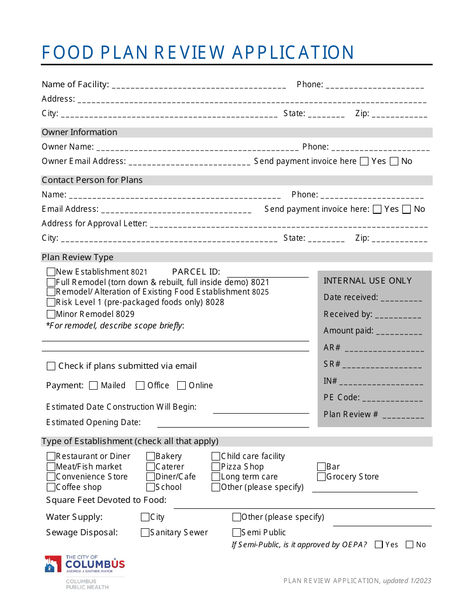 City of Columbus, Ohio Food Plan Review Application - Fill Out, Sign ...