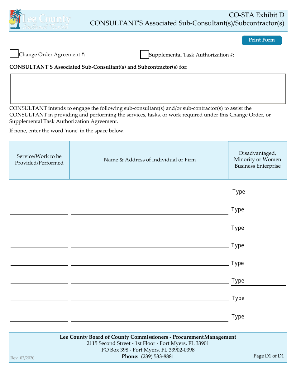 Lee County, Florida Co-sta - Consultant's Associated Sub-consultant(S ...