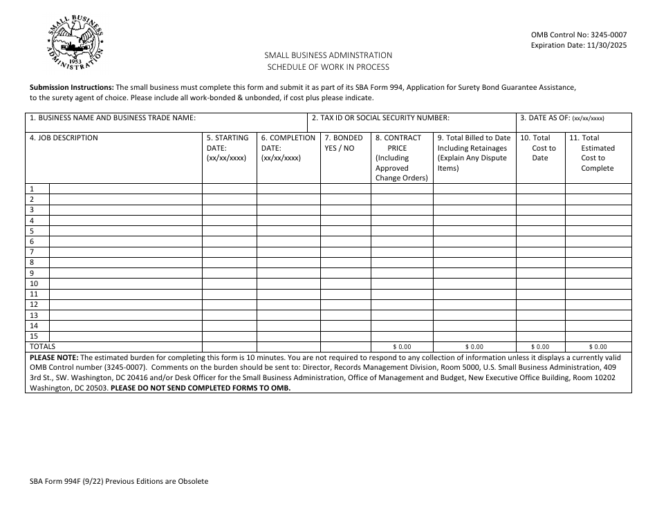 SBA Form 994F - Fill Out, Sign Online and Download Fillable PDF ...
