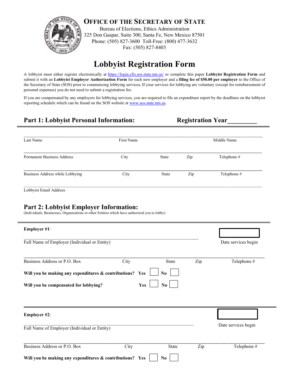 New Mexico Lobbyist Registration Form - Fill Out, Sign Online and ...