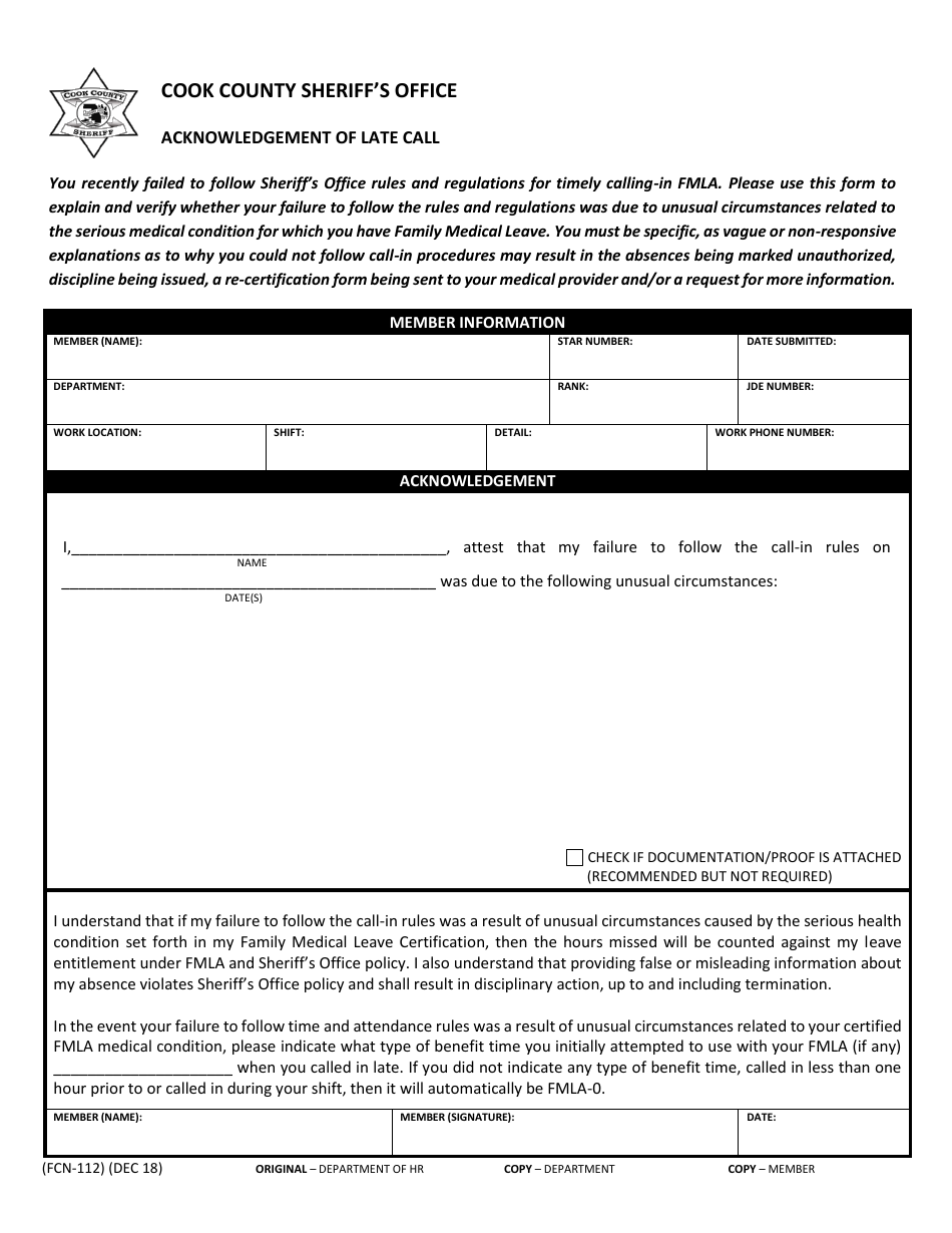 Form FCN-112 - Fill Out, Sign Online and Download Fillable PDF, Cook ...