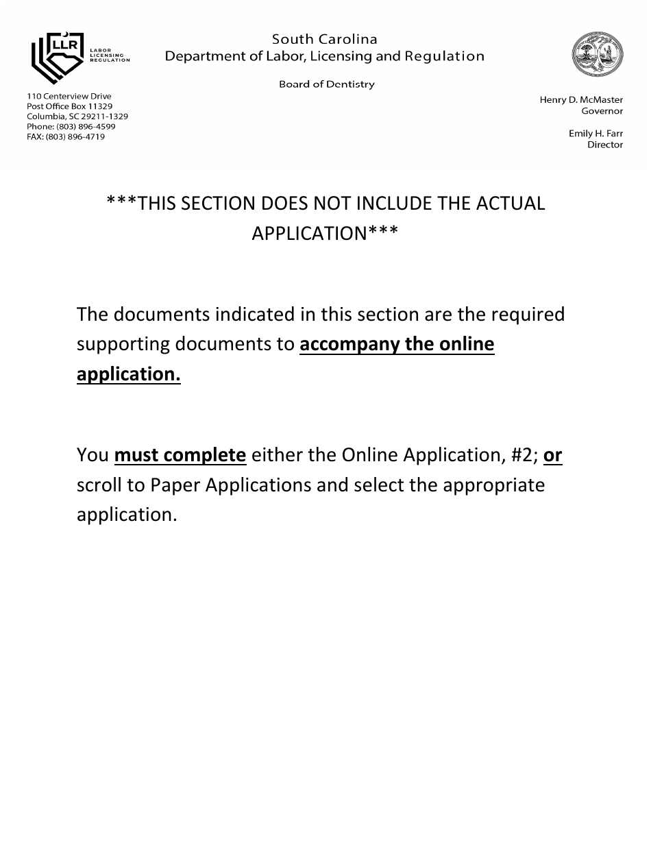 South Carolina Dentistry Application by Credential - Fill Out, Sign Online and Download PDF ...