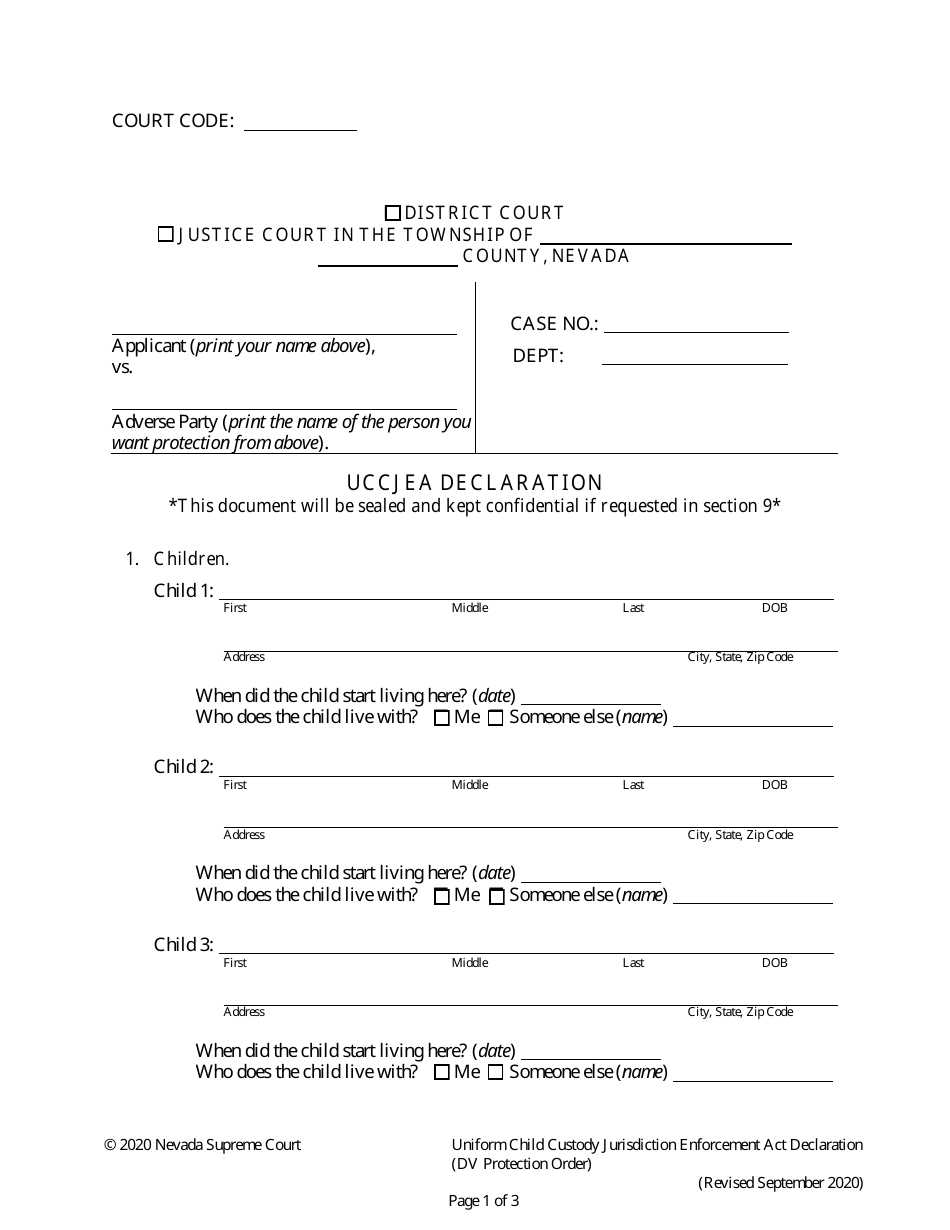 Nevada Uccjea Declaration - Fill Out, Sign Online and Download PDF ...