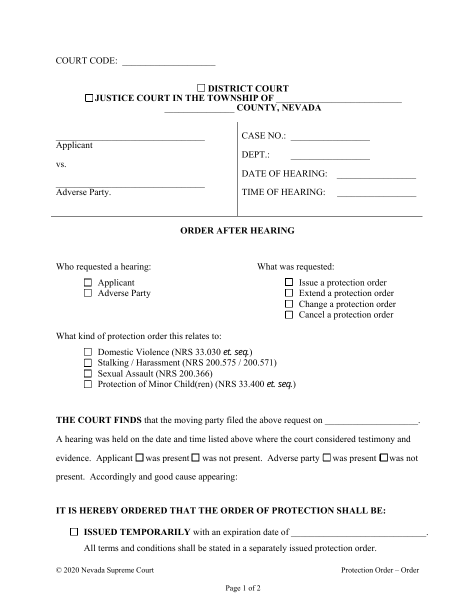 Nevada Order After Hearing - Fill Out, Sign Online and Download PDF ...