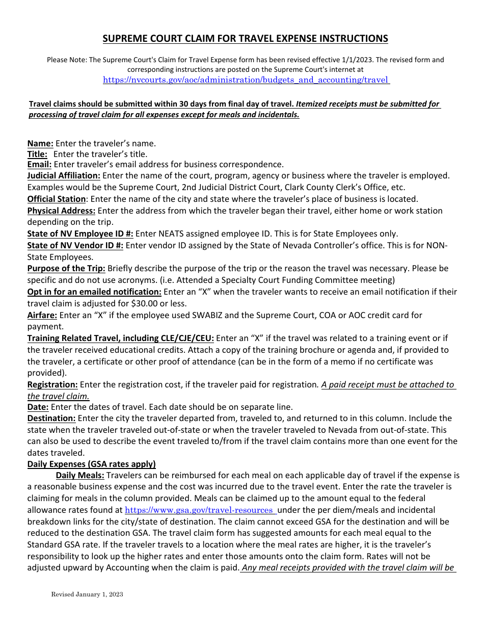 Download Instructions for Travel Claim Form PDF | Templateroller