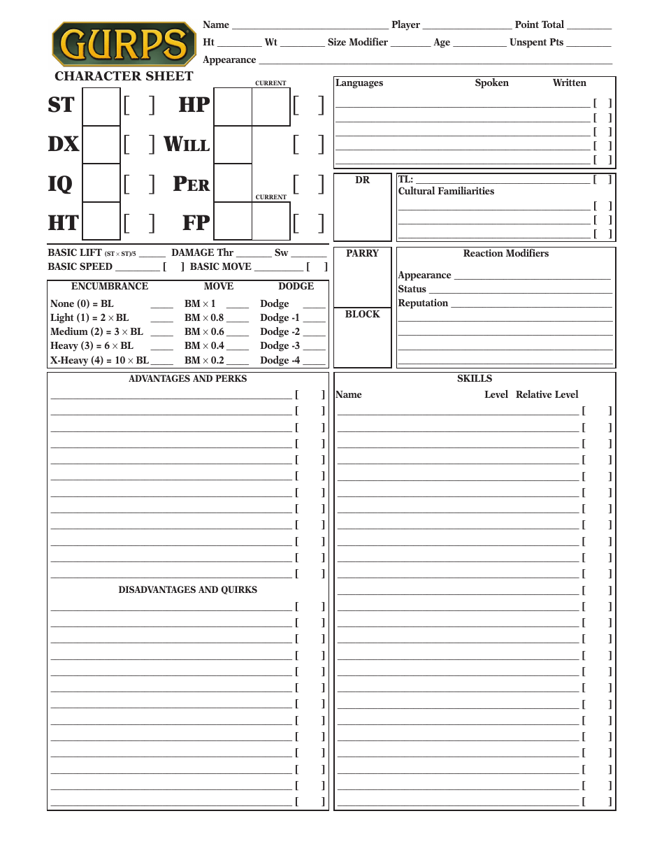 GURPS Character Sheet - Colored Emblem Download Printable PDF ...