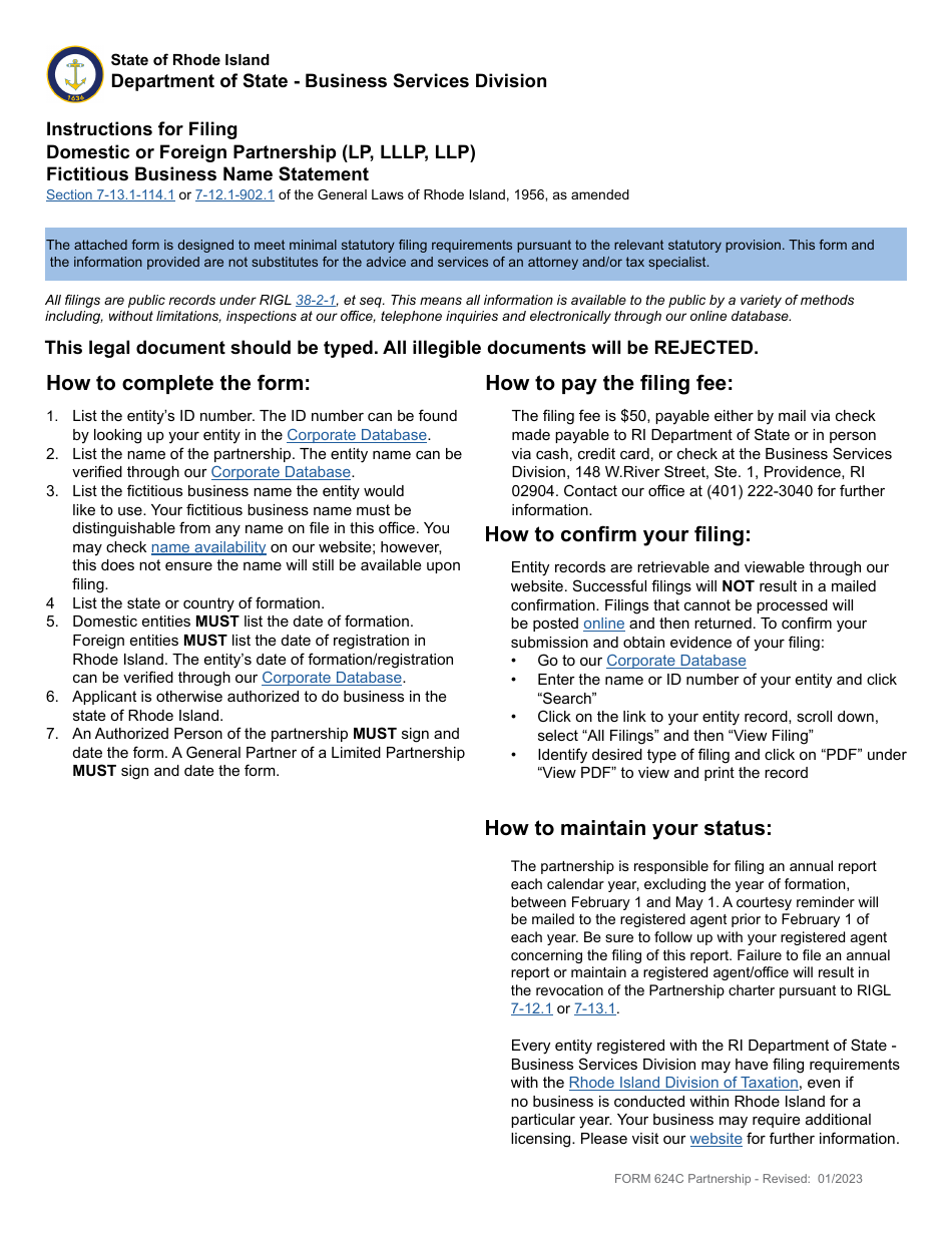 Form 624C - Fill Out, Sign Online and Download Fillable PDF, Rhode ...