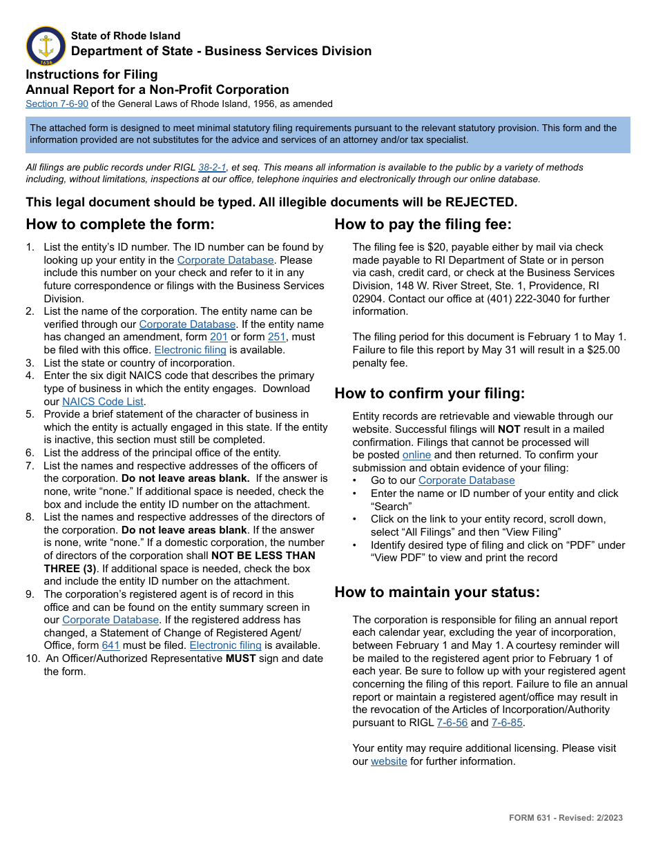 Form 631 - Fill Out, Sign Online and Download Fillable PDF, Rhode ...