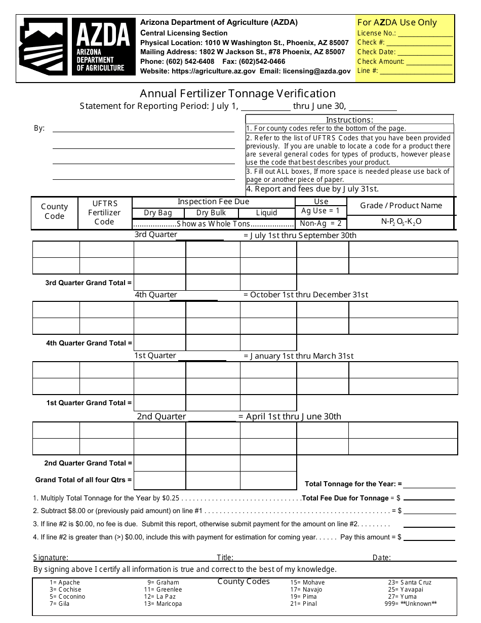 Arizona Annual Fertilizer Tonnage Verification - Fill Out, Sign Online ...