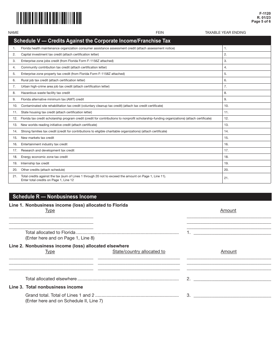 Form F-1120 Download Printable PDF or Fill Online Florida Corporate ...