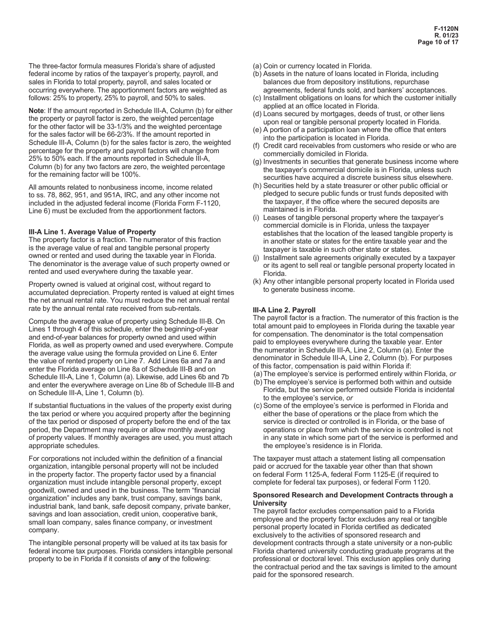 Download Instructions for Form F-1120 Florida Corporate Income ...