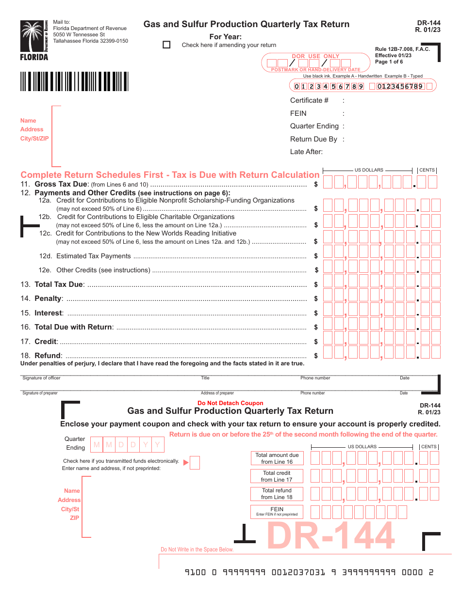 Form DR-144 - Fill Out, Sign Online and Download Printable PDF, Florida ...
