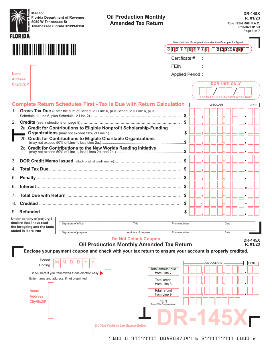 Form DR-145X Download Printable PDF or Fill Online Oil Production ...