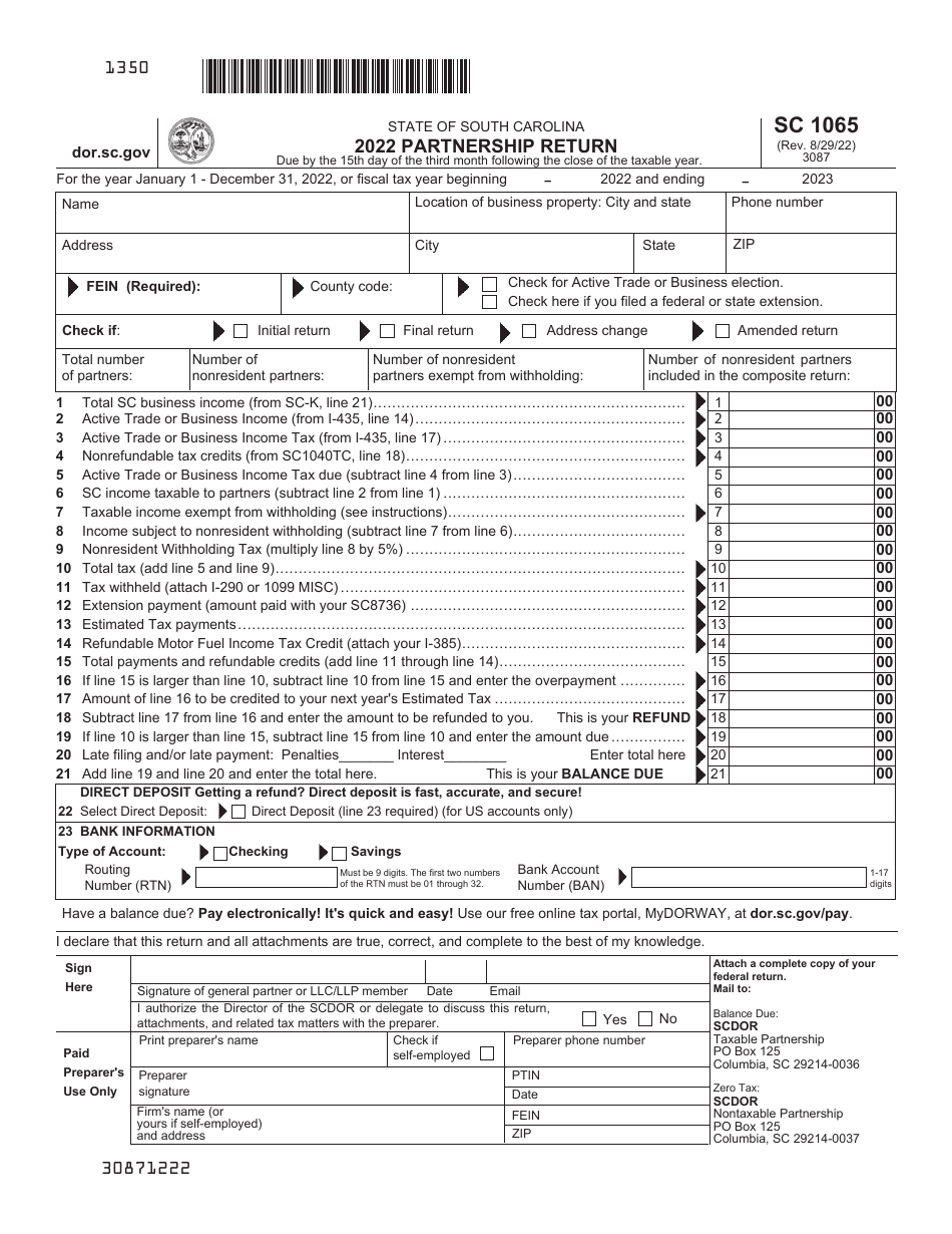 Form SC1065 - 2022 - Fill Out, Sign Online and Download Printable PDF ...