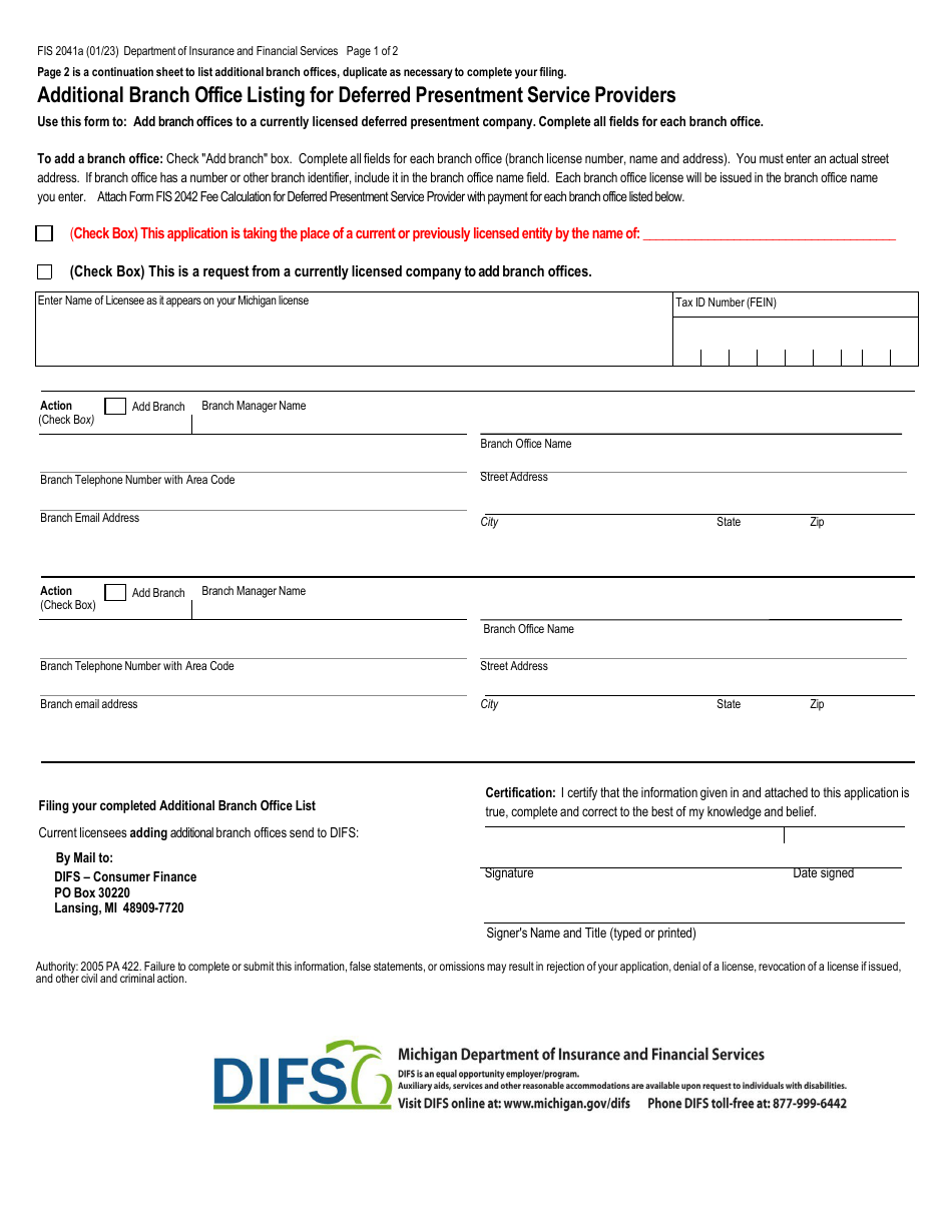 Form FIS2041A - Fill Out, Sign Online and Download Fillable PDF ...
