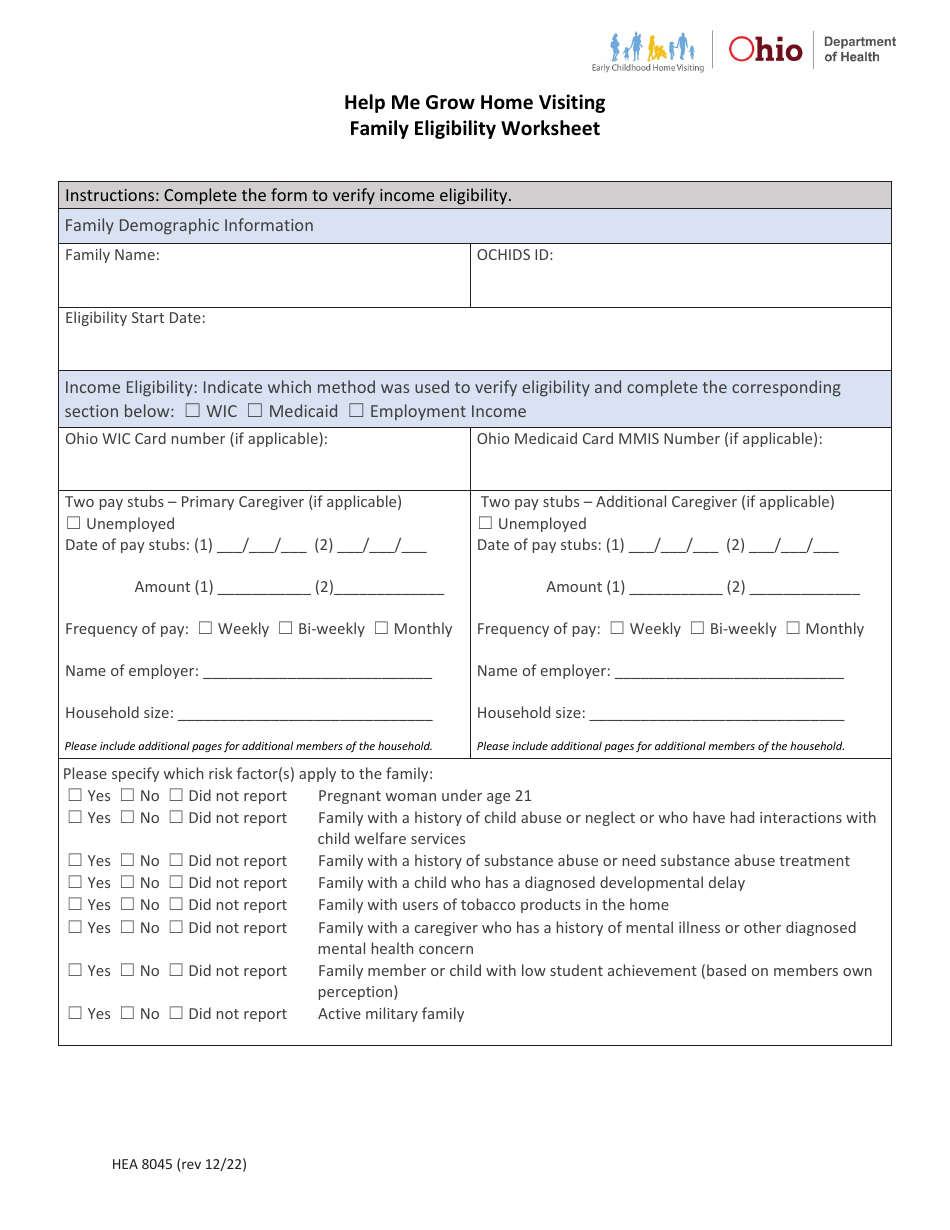 Form HEA8045 - Fill Out, Sign Online and Download Fillable PDF, Ohio ...