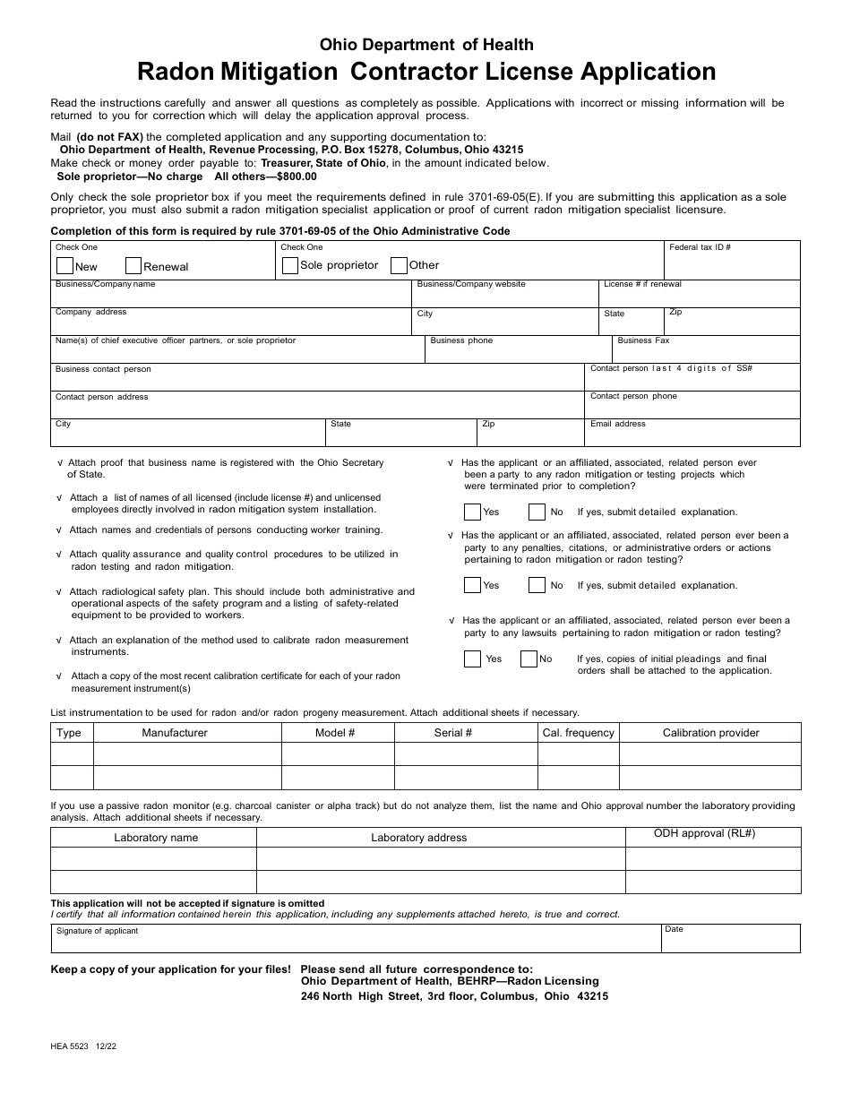 Form HEA5523 - Fill Out, Sign Online and Download Fillable PDF, Ohio ...