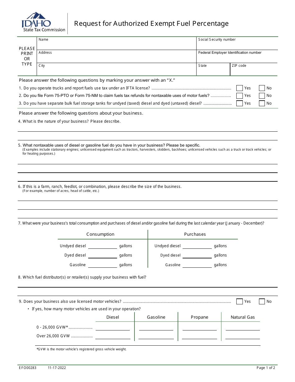 Form EFO00283 - Fill Out, Sign Online and Download Fillable PDF, Idaho ...