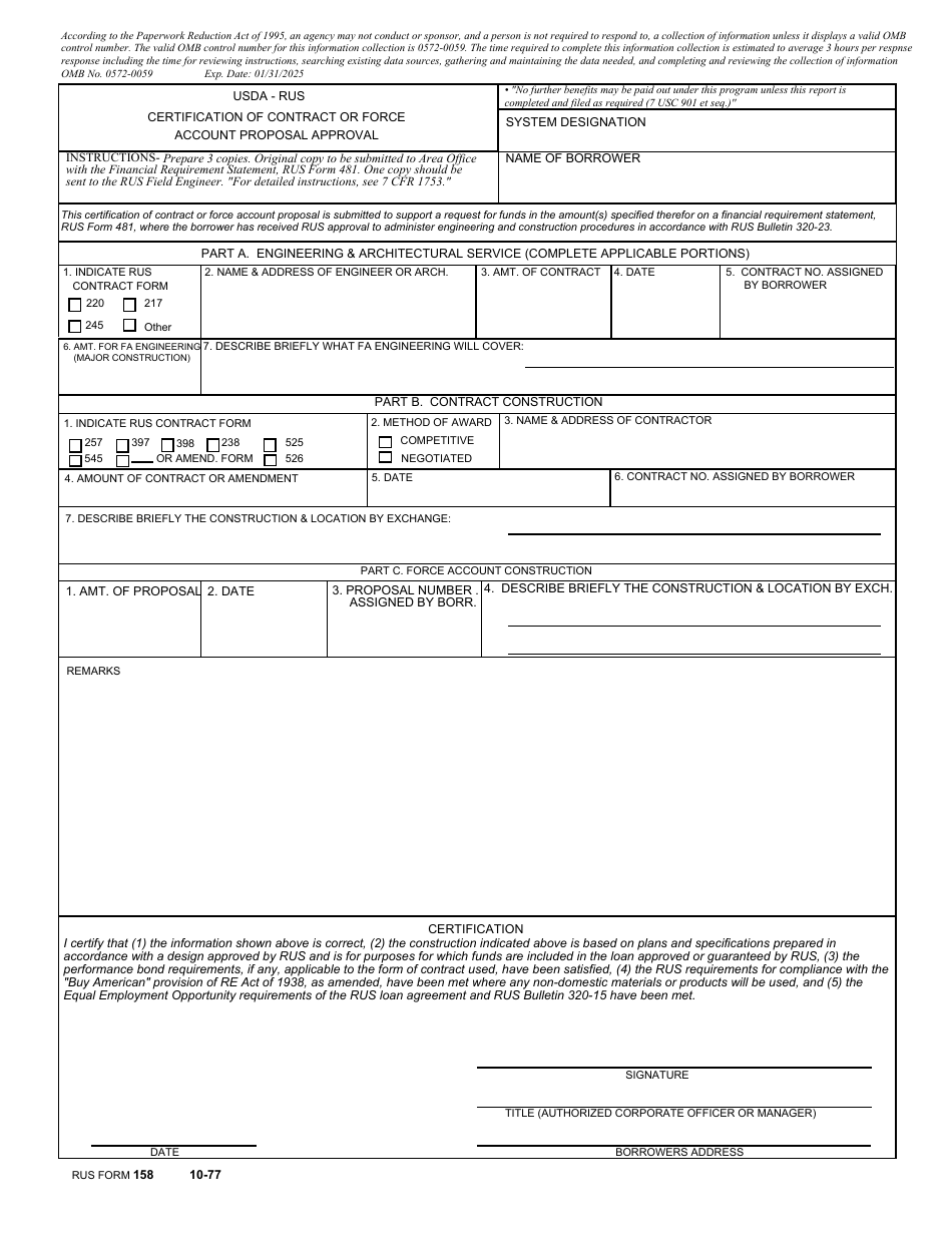 RUS Form 158 - Fill Out, Sign Online and Download Fillable PDF ...
