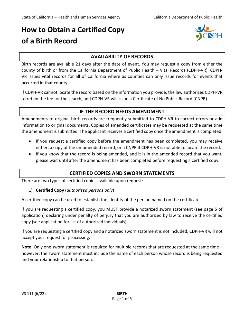 Form VS111 Download Fillable PDF or Fill Online Application for ...