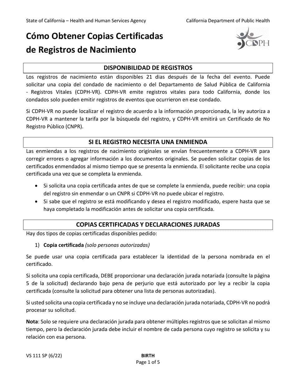 Form VS111 - Fill Out, Sign Online and Download Fillable PDF ...
