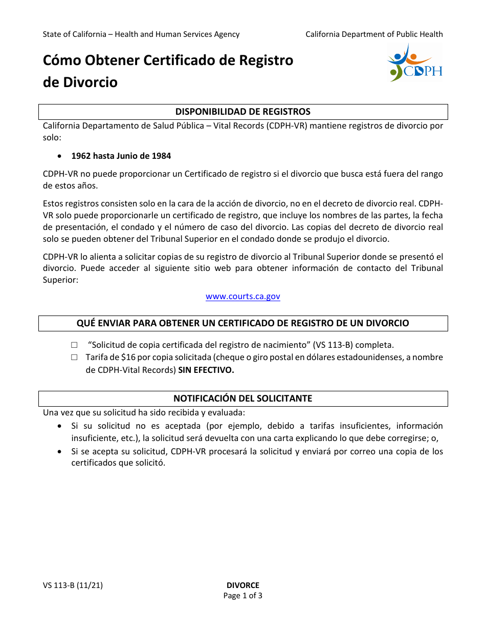 Form VS113-B - Fill Out, Sign Online and Download Fillable PDF ...