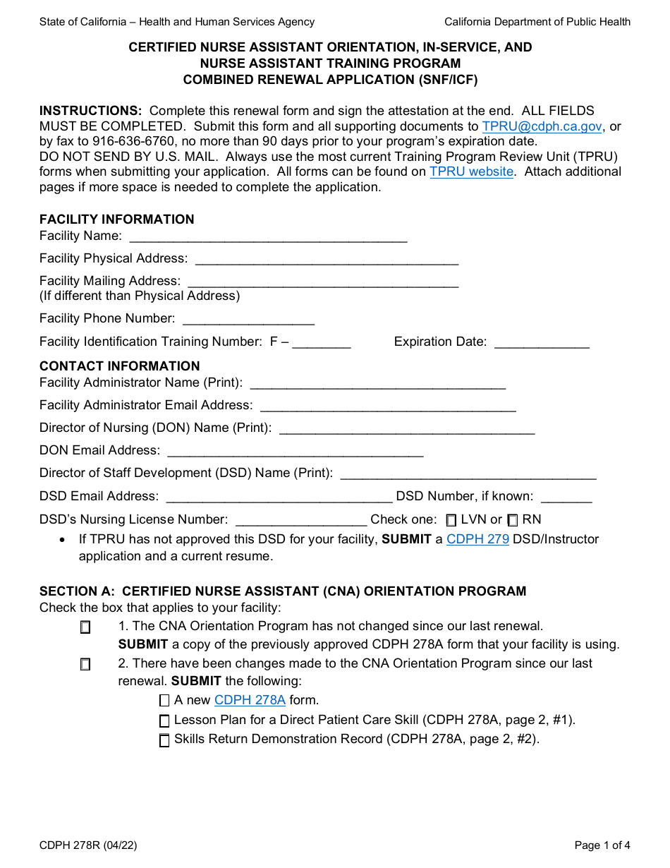 Form CDPH278R - Fill Out, Sign Online and Download Fillable PDF ...