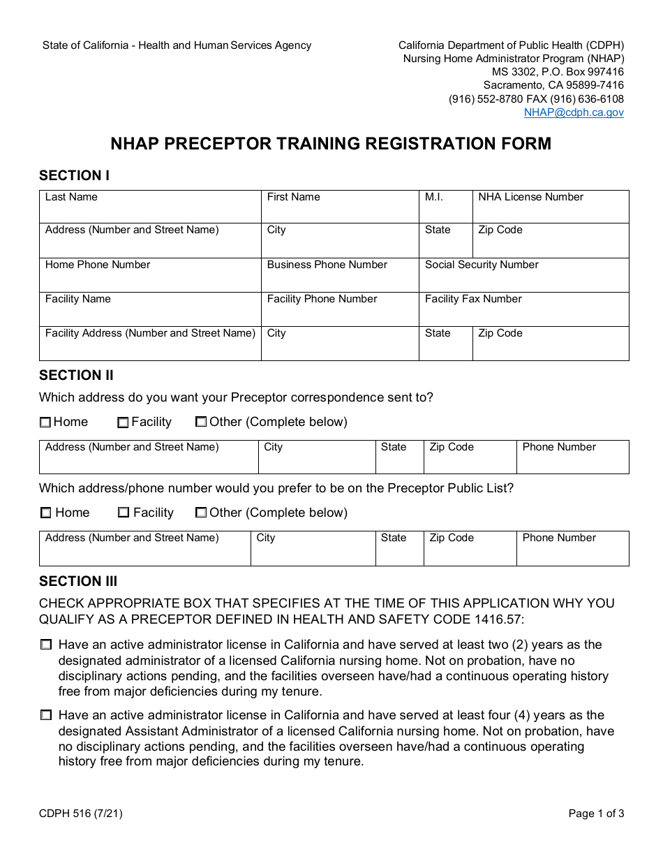 Form CDPH516 - Fill Out, Sign Online and Download Fillable PDF ...