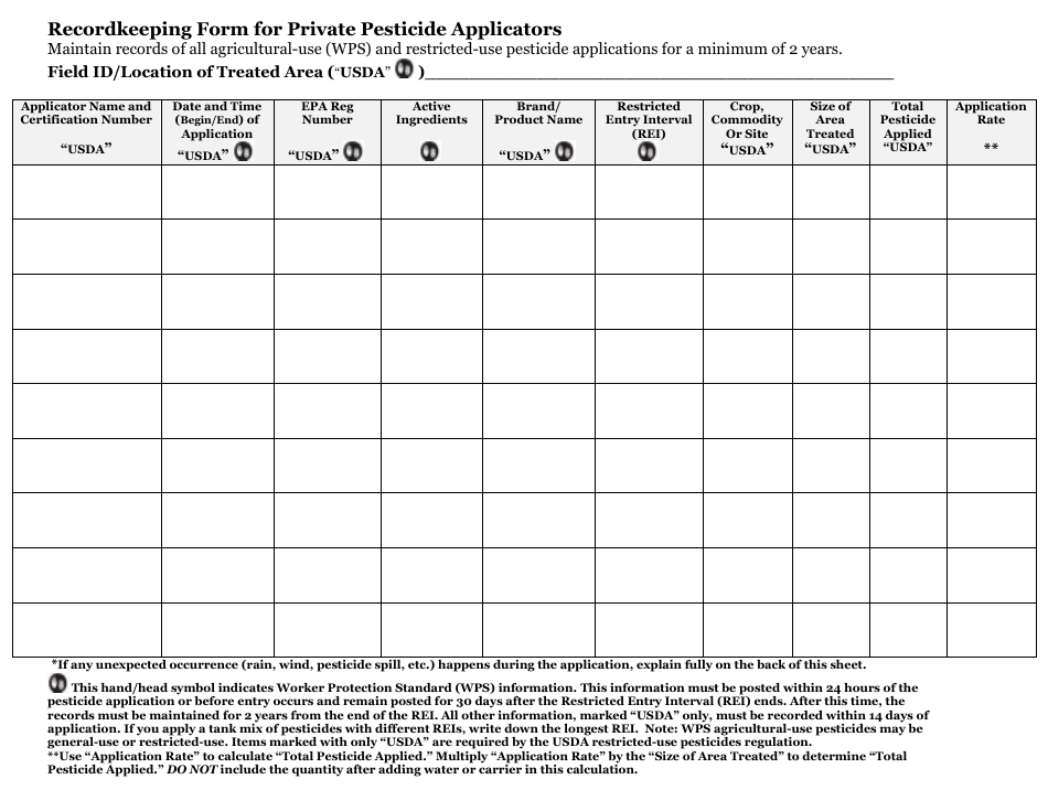 Georgia (United States) Recordkeeping Form for Private Pesticide ...