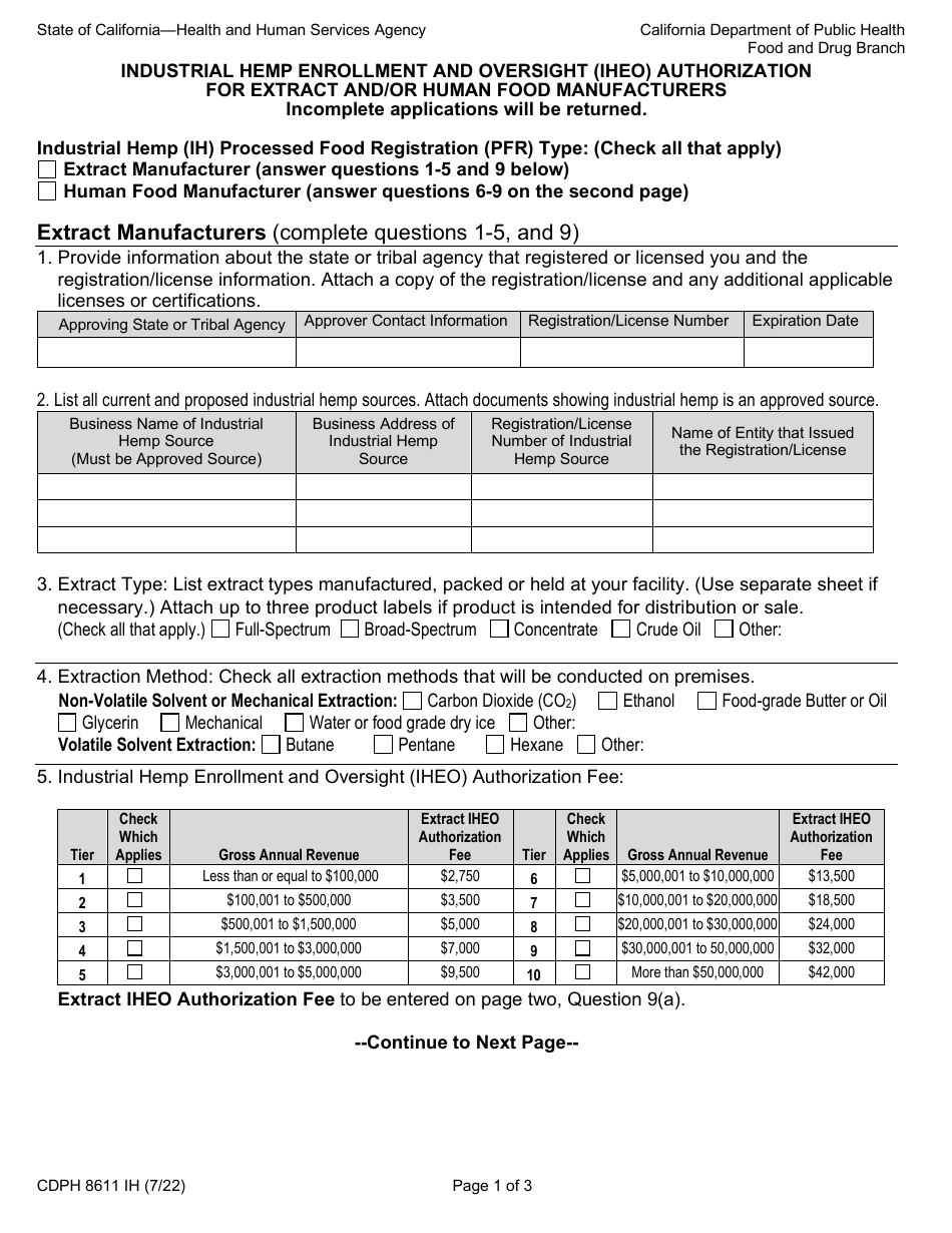 Form CDPH8611 IH - Fill Out, Sign Online and Download Fillable PDF ...