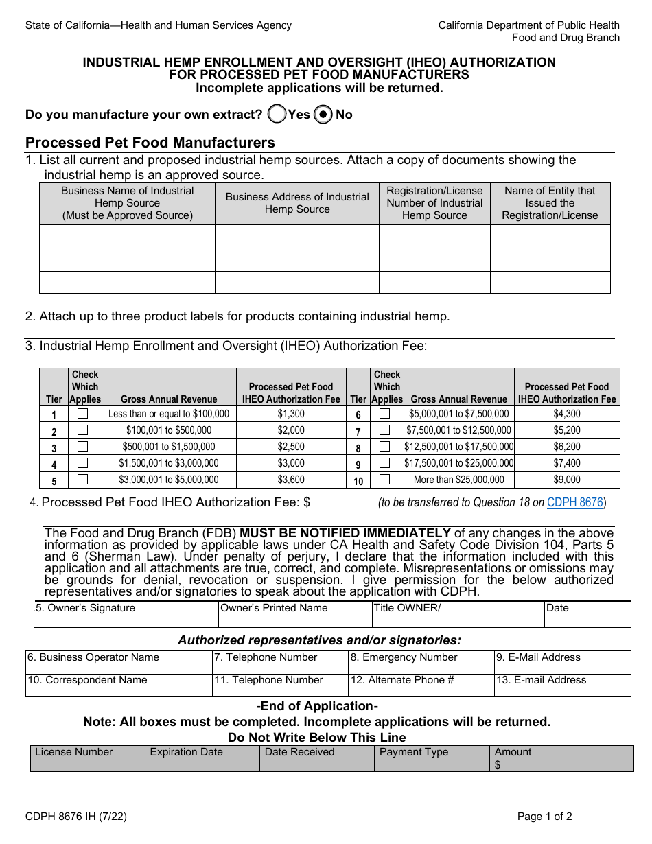 Form CDPH8676 IH - Fill Out, Sign Online and Download Fillable PDF ...