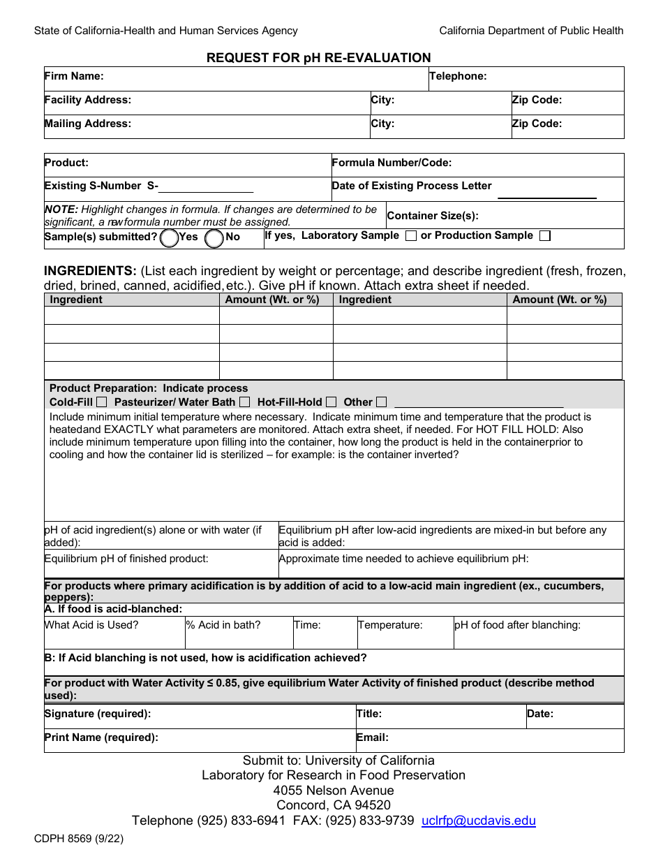 Form CDPH8569 - Fill Out, Sign Online and Download Fillable PDF ...