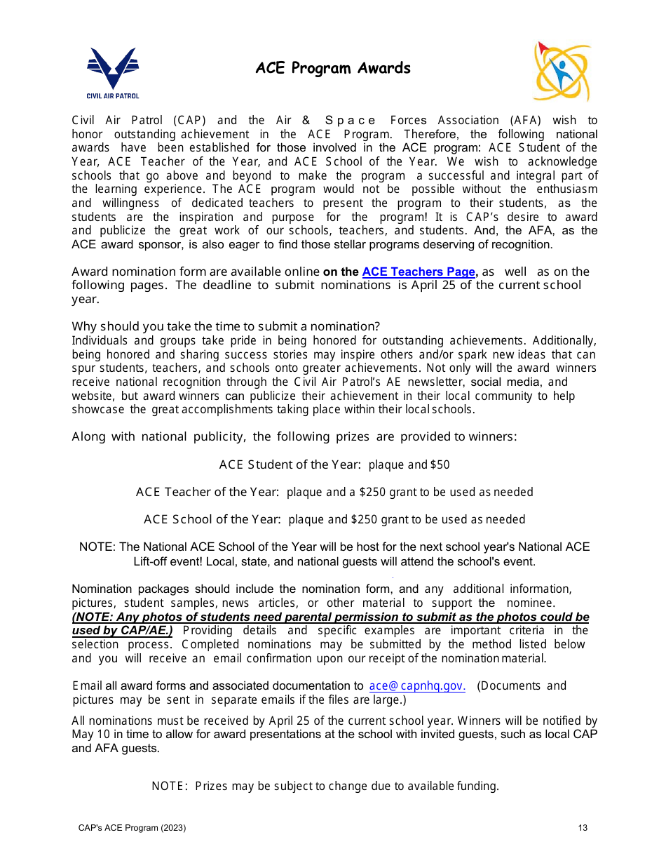 National Ace Student of the Year Nomination Form Download Printable PDF ...