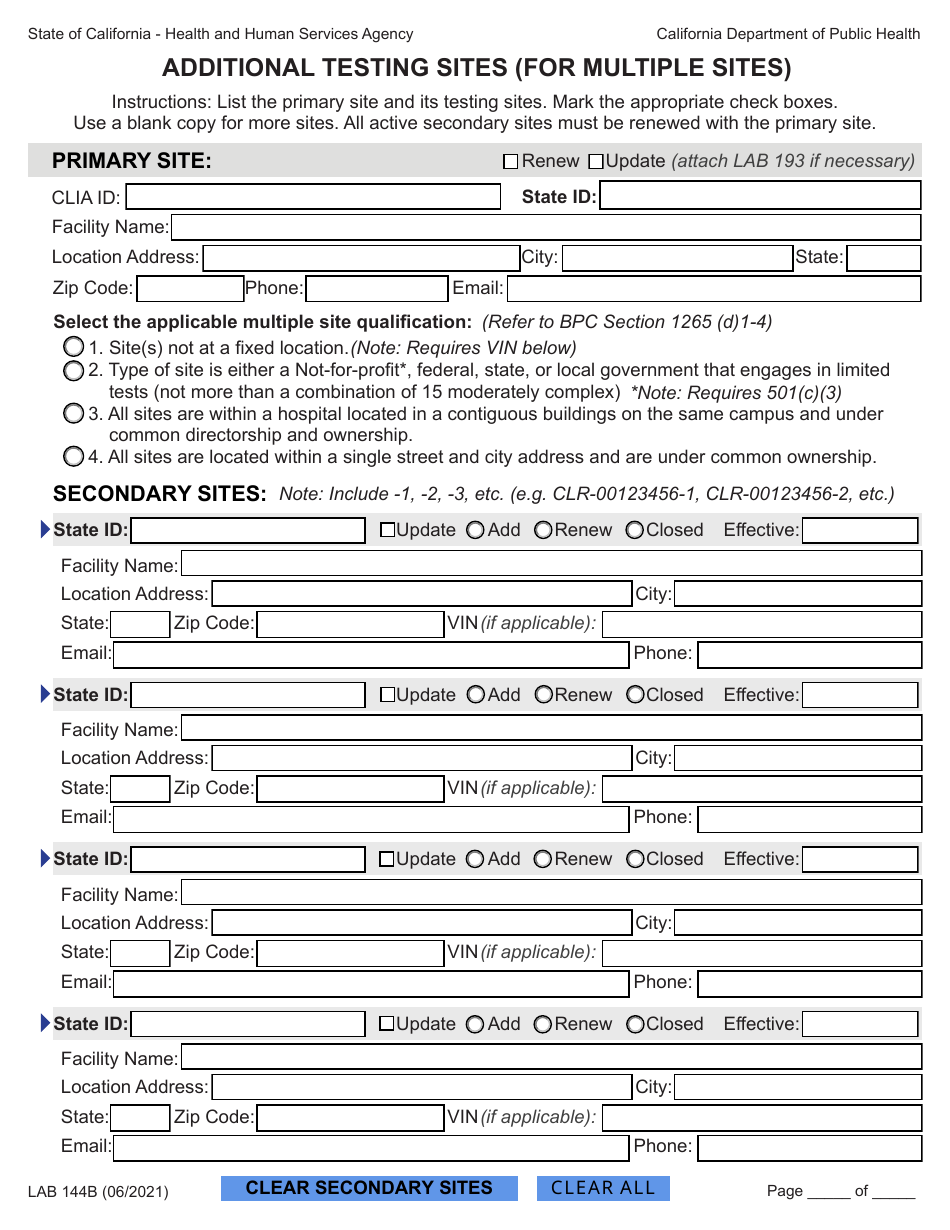 Form LAB144B - Fill Out, Sign Online and Download Fillable PDF ...