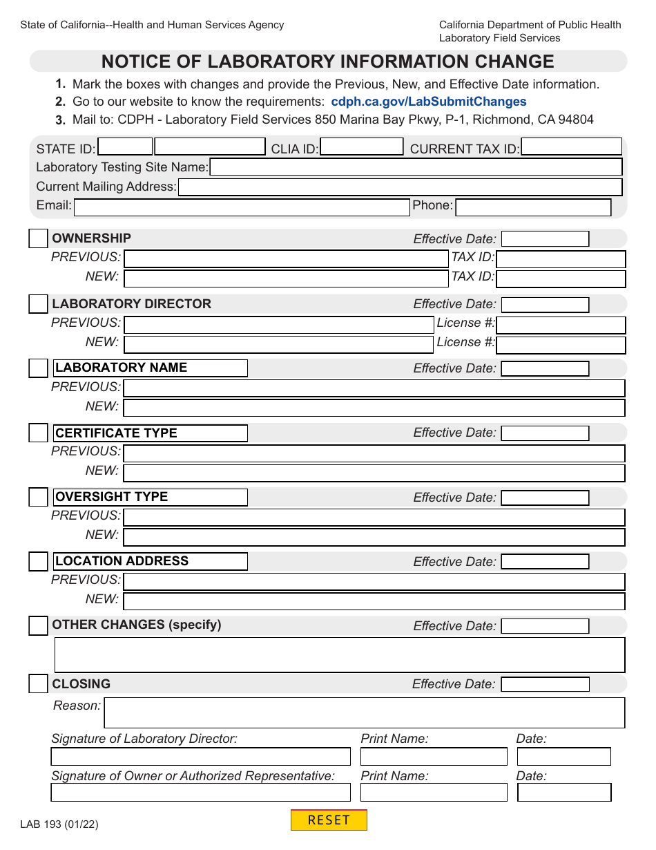Form LAB193 - Fill Out, Sign Online and Download Fillable PDF ...