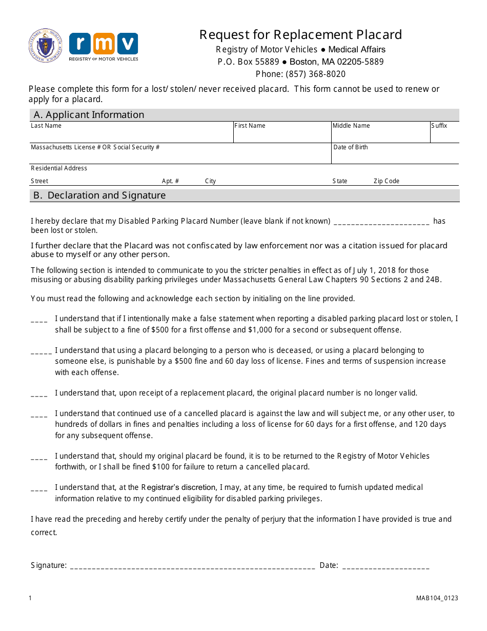 Form MAB104 Download Fillable PDF or Fill Online Request for ...