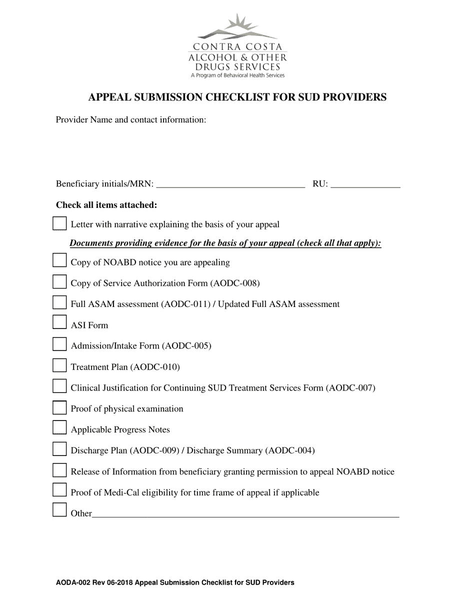 Form AODA-002 - Fill Out, Sign Online and Download Fillable PDF, Contra ...