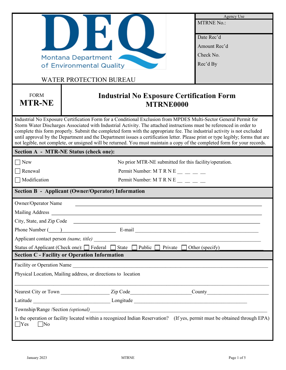 Form MTR-NE Download Printable PDF or Fill Online Industrial No ...
