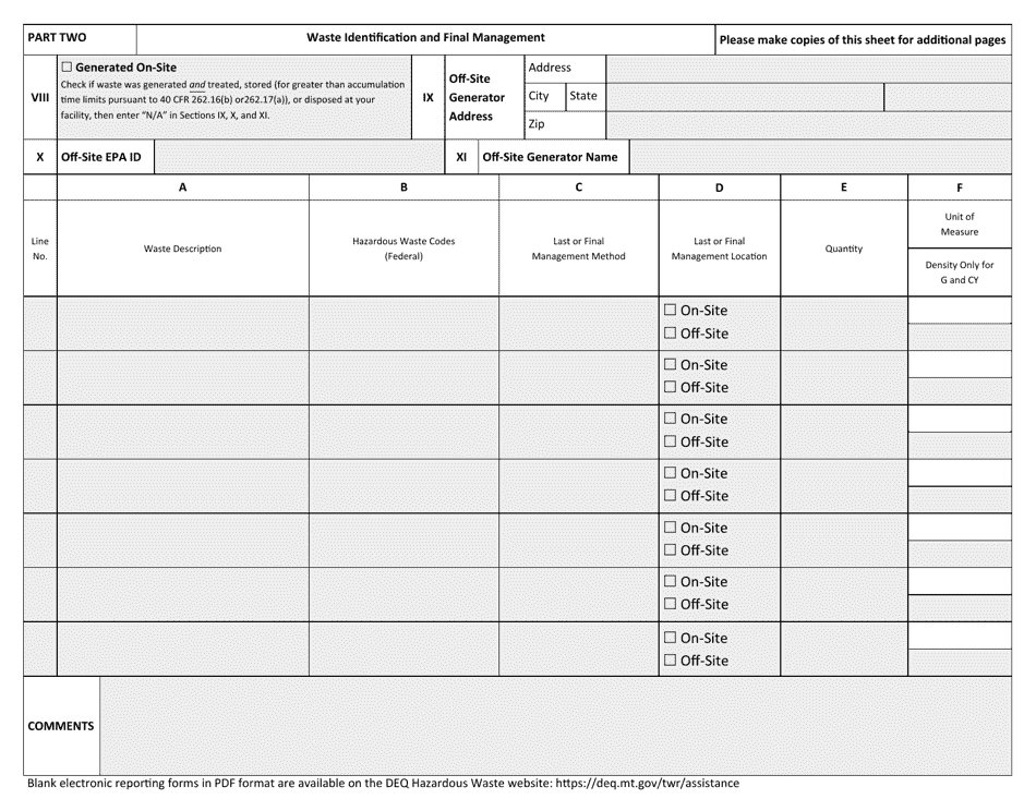 Montana Montana Treatment, Storage, and Disposal Facility Annual Report ...