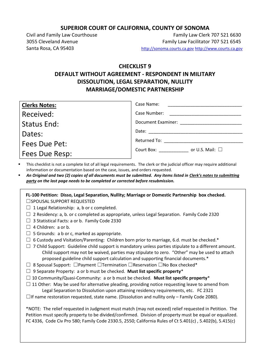 County of Sonoma, California Checklist 9 - Default Without Agreement ...