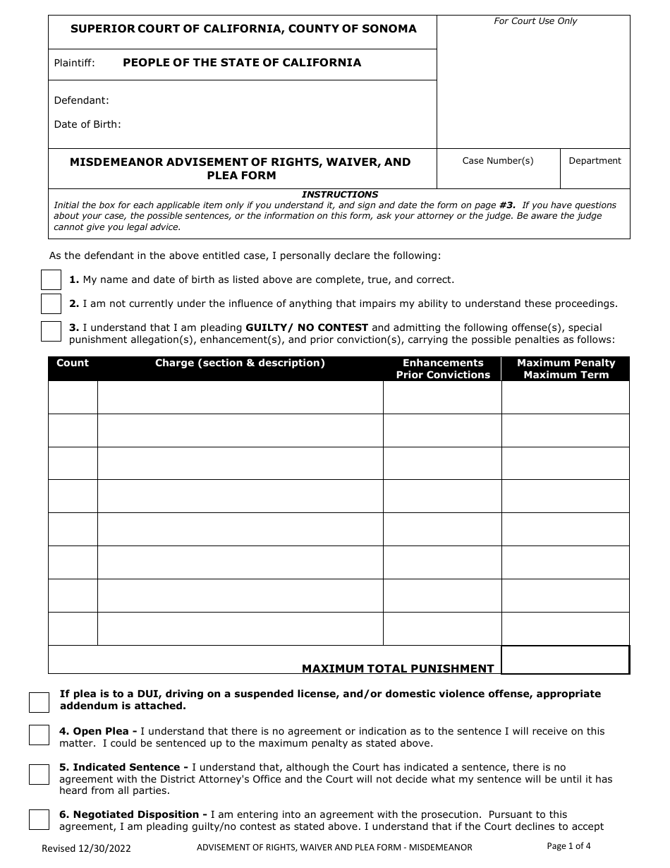 Form CR-006 Download Printable PDF or Fill Online Misdemeanor ...