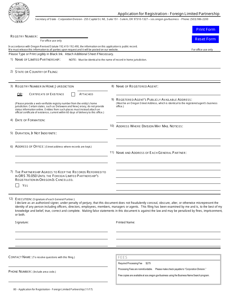 Oregon Application for Registration - Foreign Limited Partnership ...