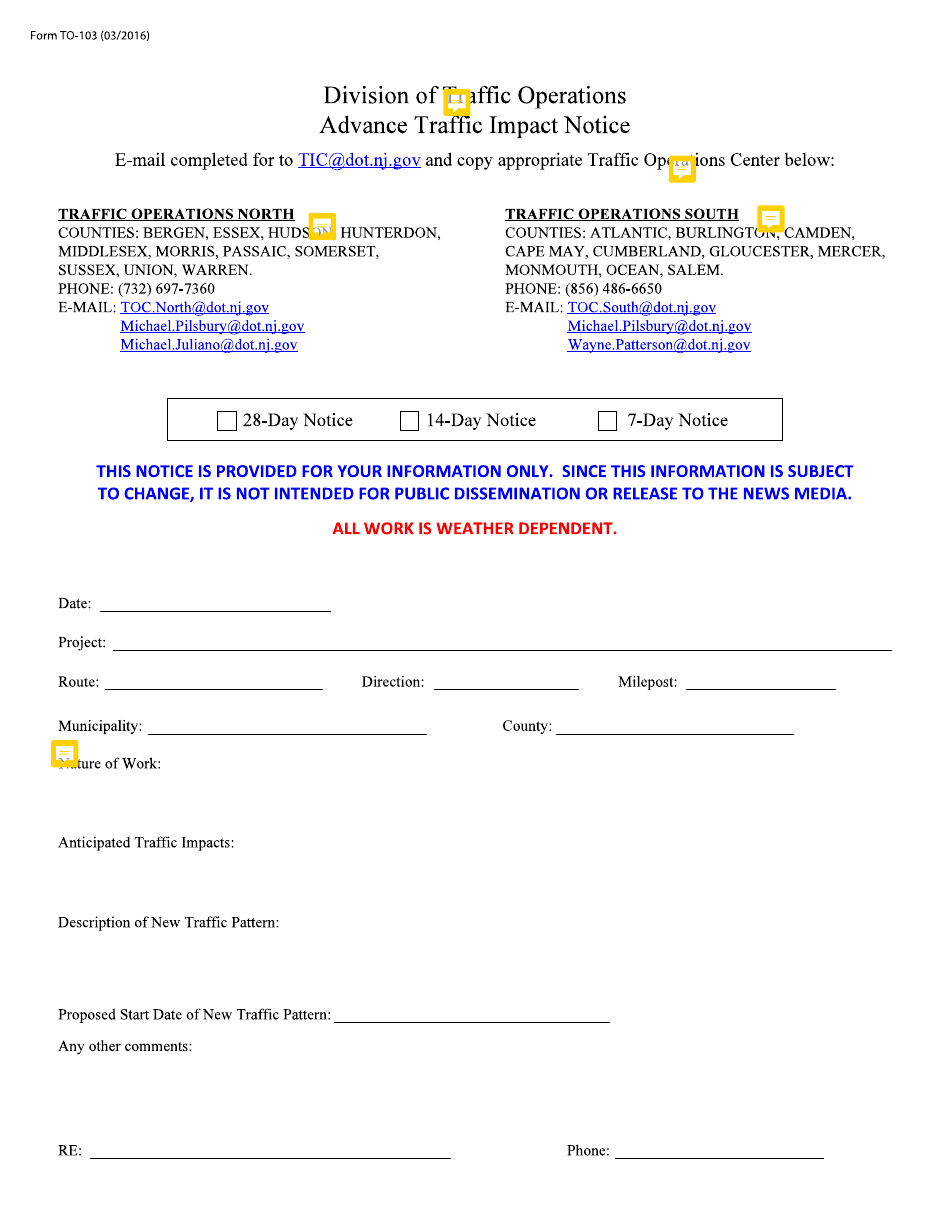 Form TO-103 - Fill Out, Sign Online and Download Printable PDF, New ...