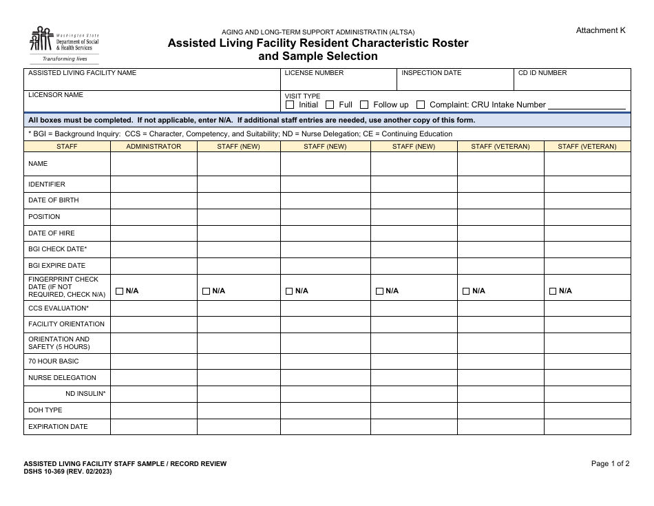 DSHS Form 10-369 Attachment K - Fill Out, Sign Online and Download ... DSHS Form 10-369 Attachment K - Fill Out, Sign Online and Download ...