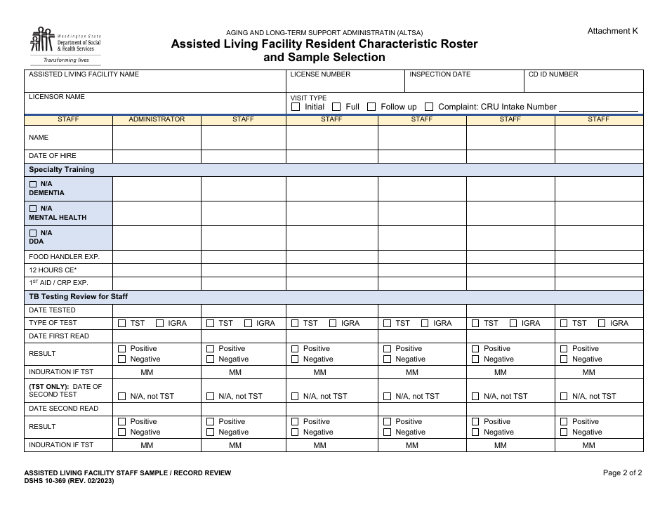 DSHS Form 10-369 Attachment K - Fill Out, Sign Online and Download ... DSHS Form 10-369 Attachment K - Fill Out, Sign Online and Download ...