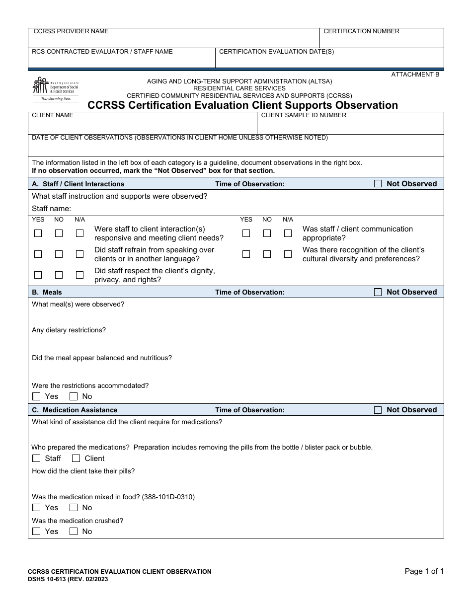 DSHS Form 10-613 Attachment B Download Printable PDF or Fill Online ...