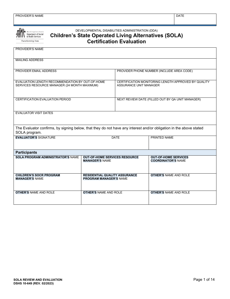 DSHS Form 10-649 - Fill Out, Sign Online and Download Printable PDF ...